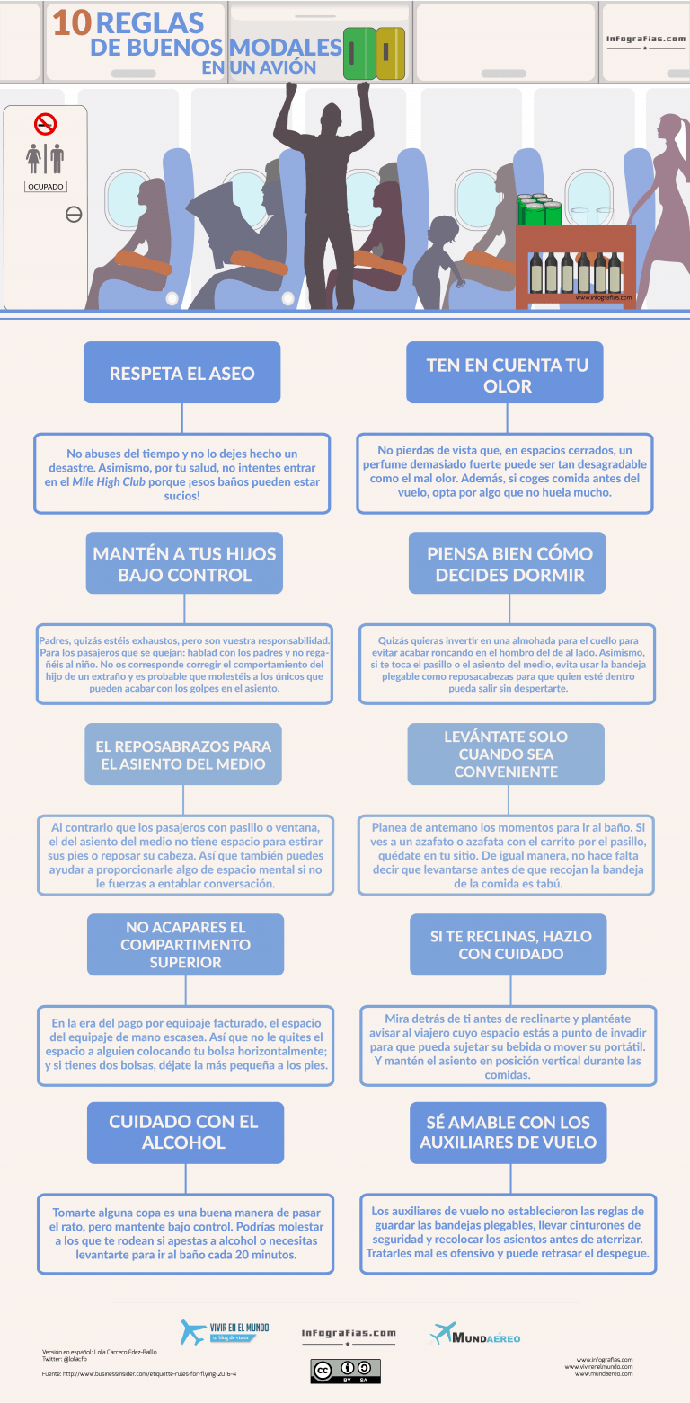 10 reglas de buenos modales en un avión - Infografías